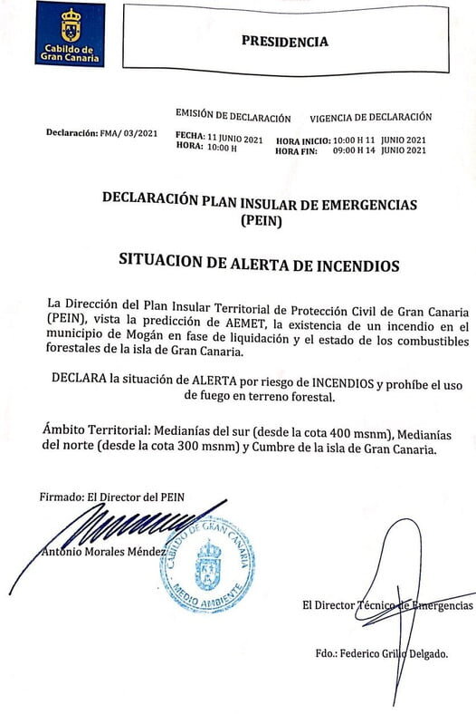 Cabildo declares alert for the risk of forest fires in the midlands and ...